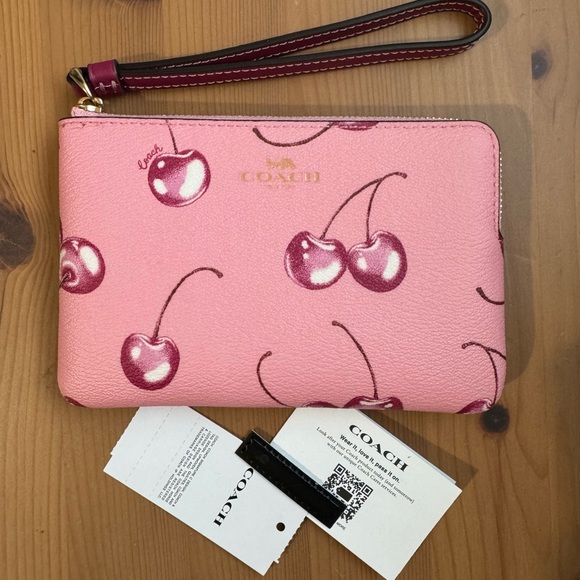 Coach | Bags | Coach Corner Zip Wristlet With Cherry Print | Poshmark
